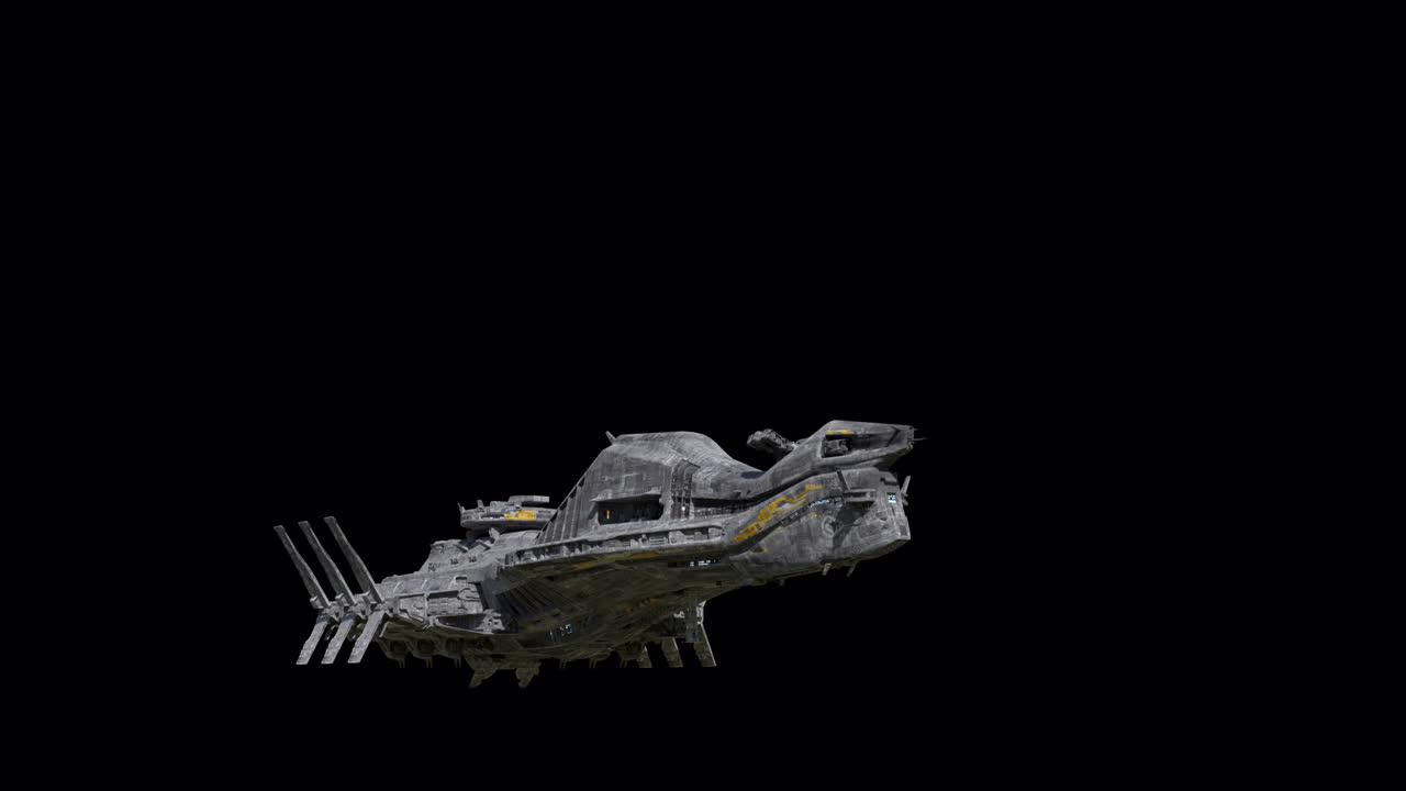 Giant Spaceship, Landing Front Side Left View, Black Background ...