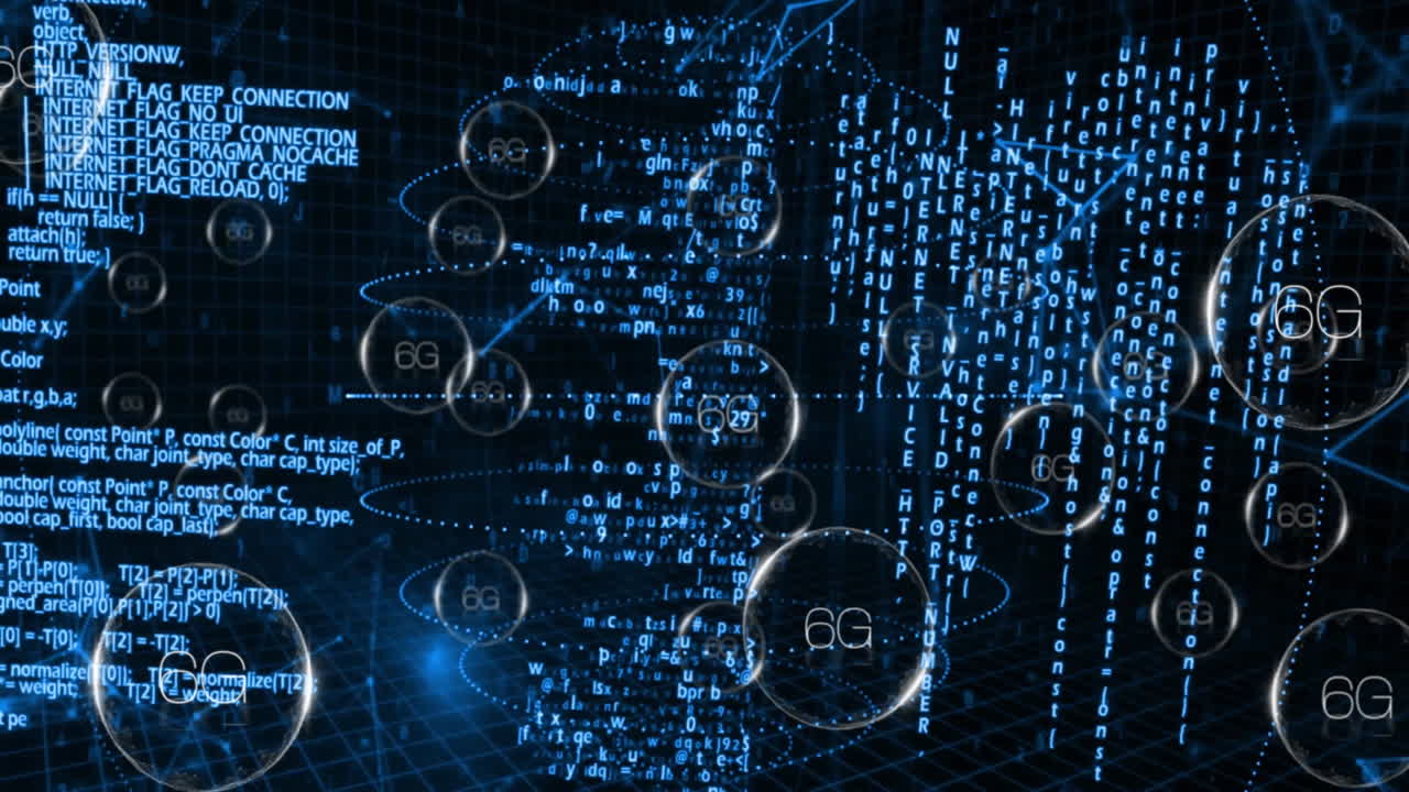 digital code and data processing animation over blue matrix background ...