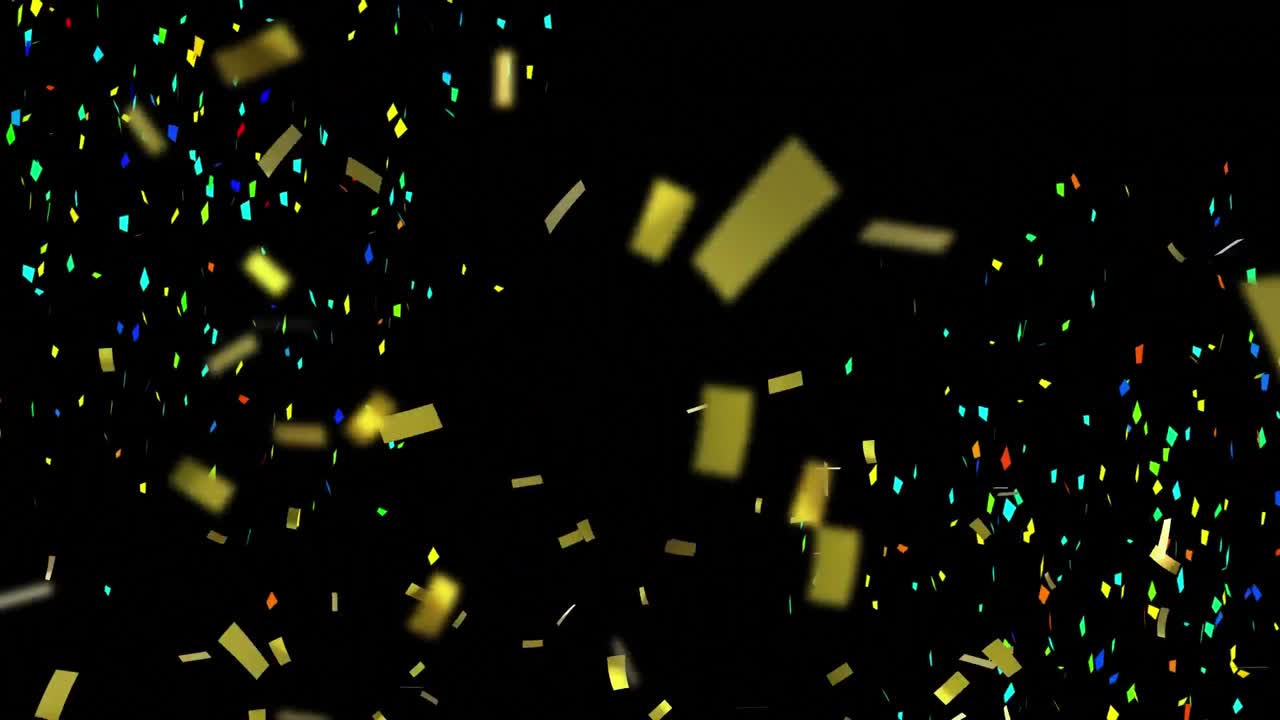 Premium stock video - Animation of multi coloured confetti falling over black background