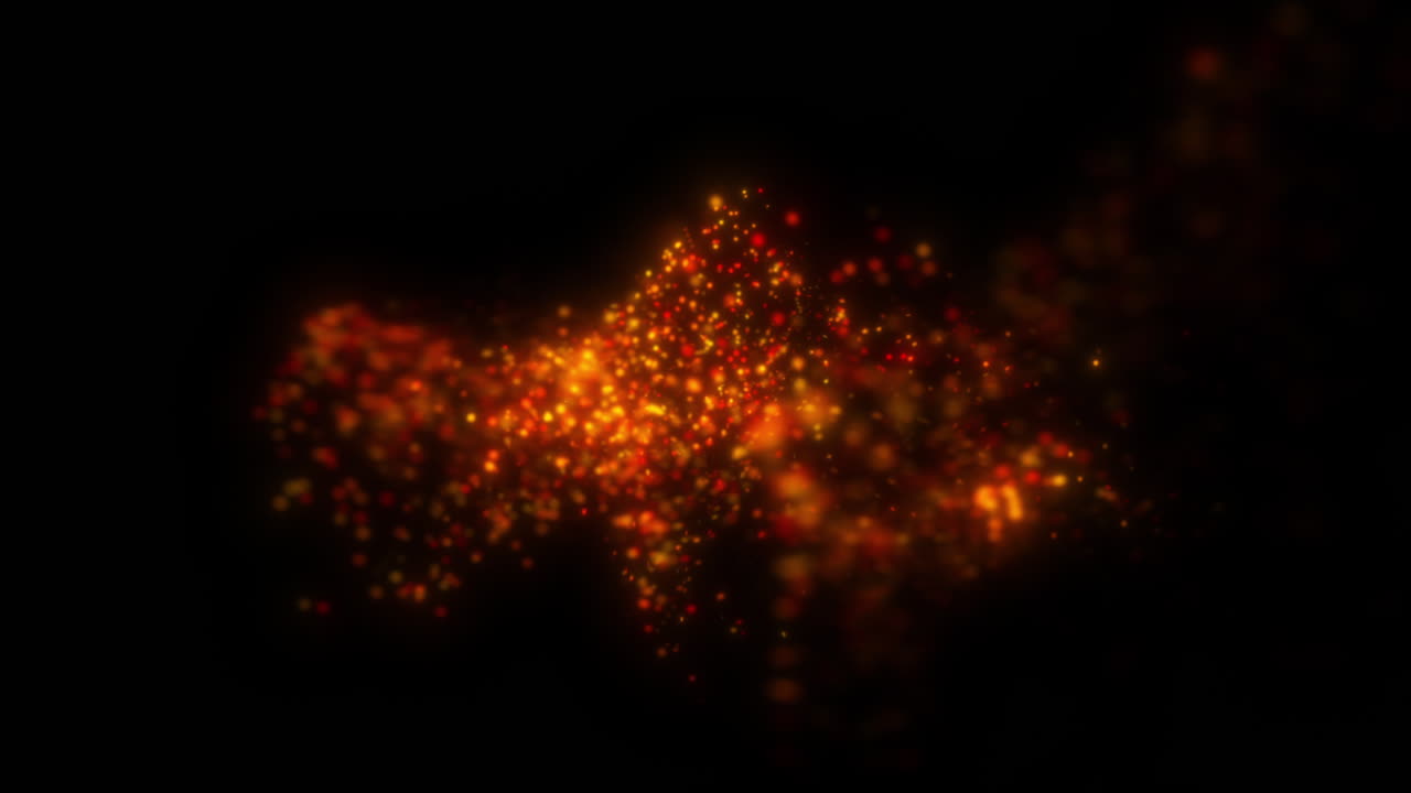 Premium stock video - Red, orange 3d particles rotating in fluid motion