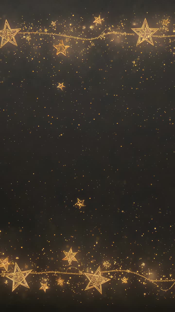 Vertical video: Loop starting gold star garlands pulsing, emitting ...