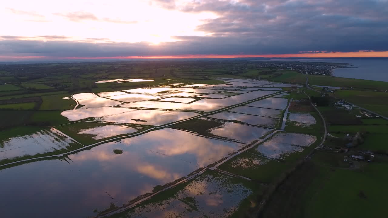 Free stock video - Sunset reflection on flooded fields normandy ...