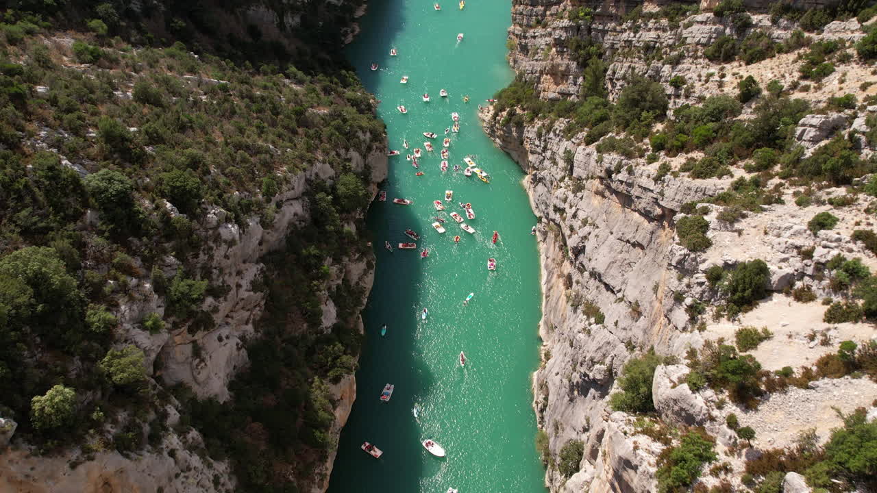 Free stock video - Verdon gorge river canyon crowded summer day aerial ...