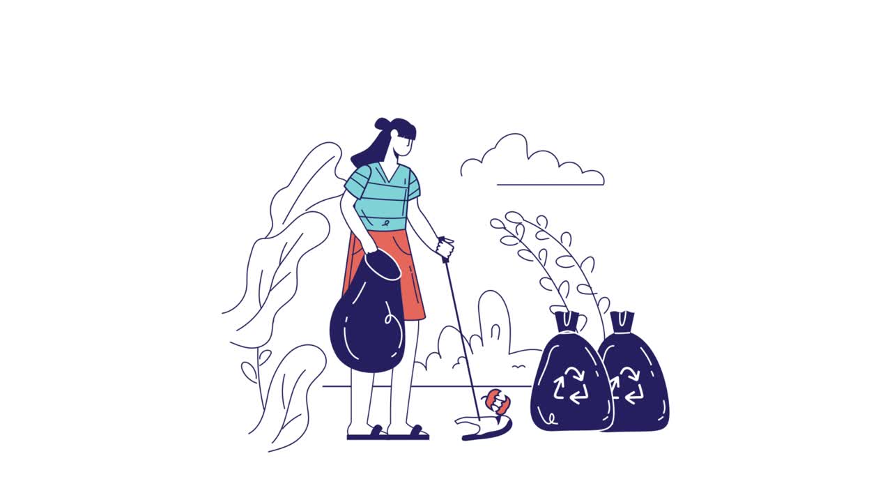 Premium stock video - Woman collecting garbage packages flat 2d ...