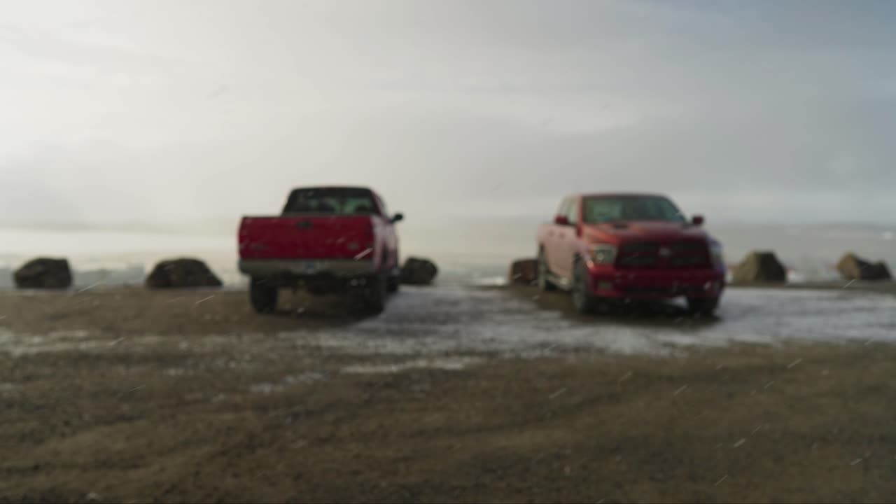 Premium stock video - Snow falling sideways in northern canadian city