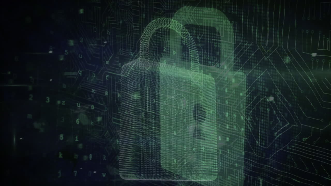 Animation Of Data Processing Over Security Padlock Icon Against Microprocessor Connections Free ...