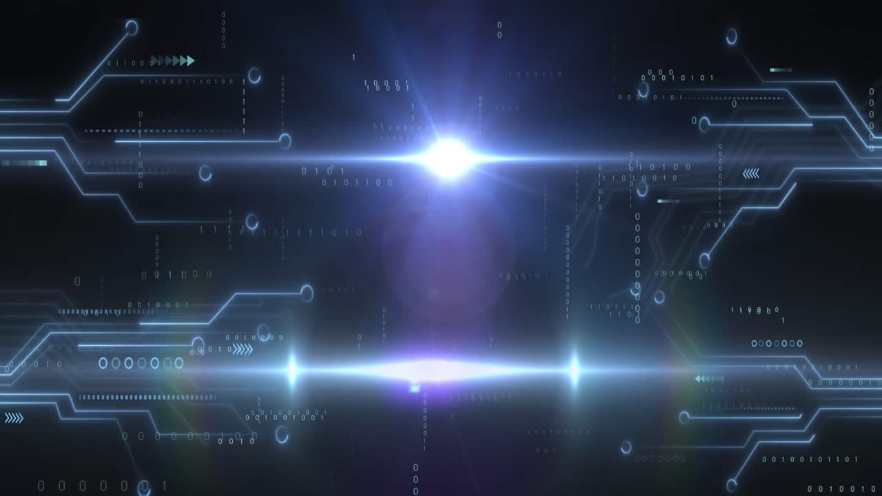 Animation Of Lens Flares Over Illuminated Circuit Board Pattern And ...