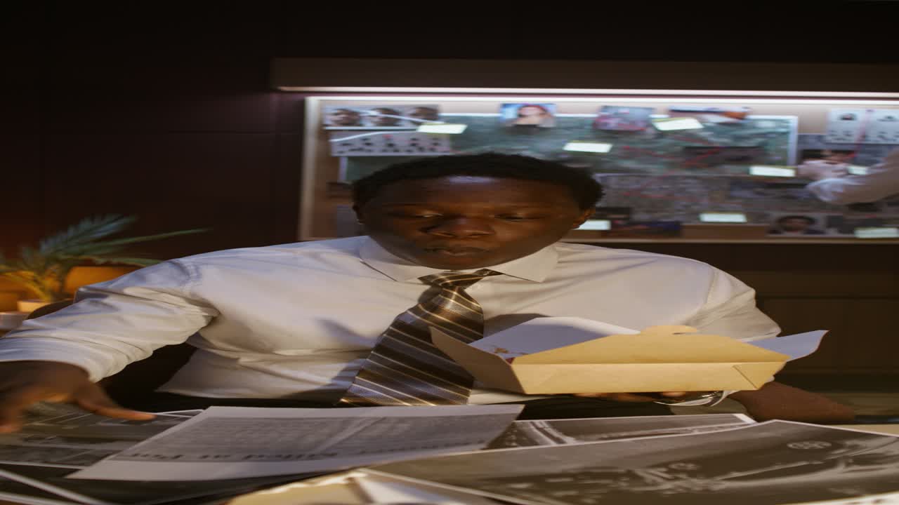 Detective Eating Lunch in a Crime Scene Office | Premium Stock Video ...