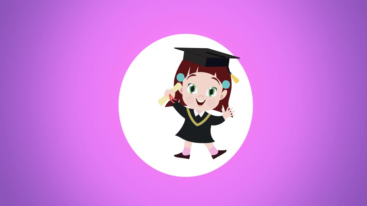 Vídeo Premium - Animación digital del icono de la niña graduada sobre ...