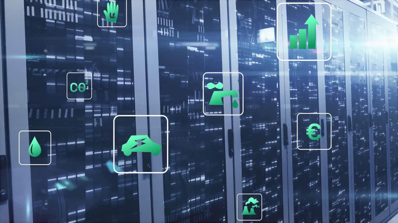 Premium stock video - Animation of multiple icons over bars and lens ...