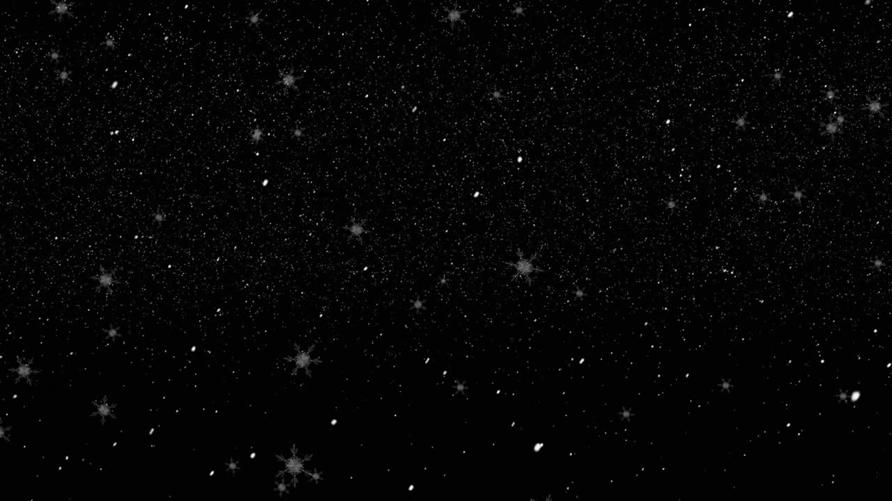 Digital animation of snow and white particles falling against black ...