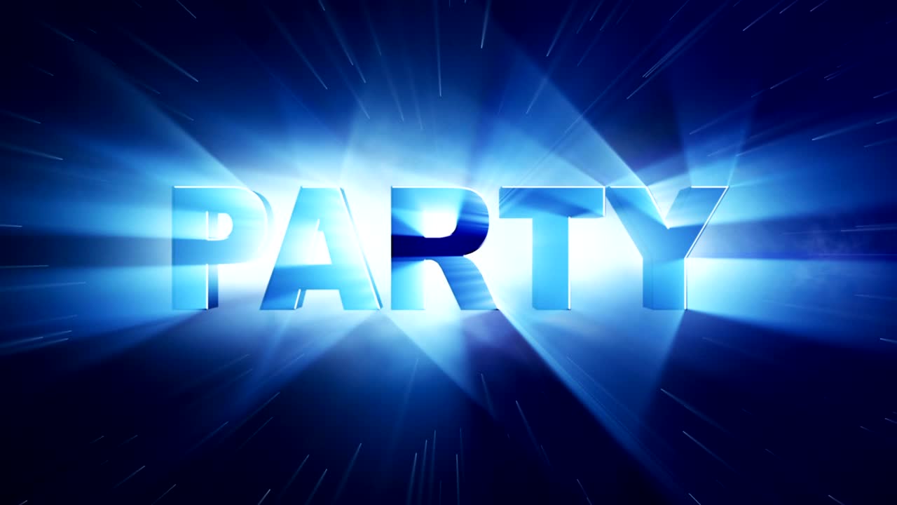 PARTY Text Animation and Lights Rays, Rendering, Background, Loop ...