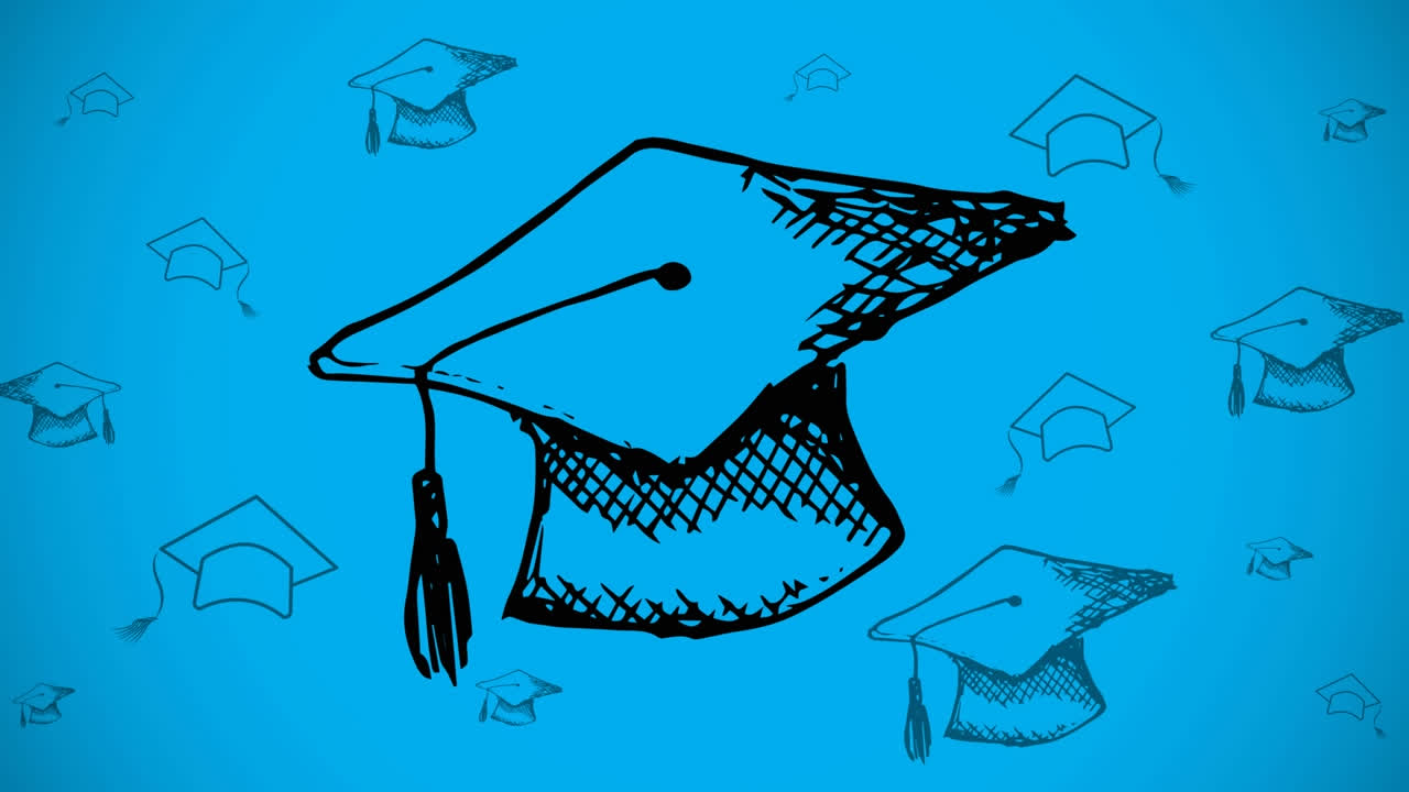 Premium stock video - Animation of graduation hats moving over blue ...