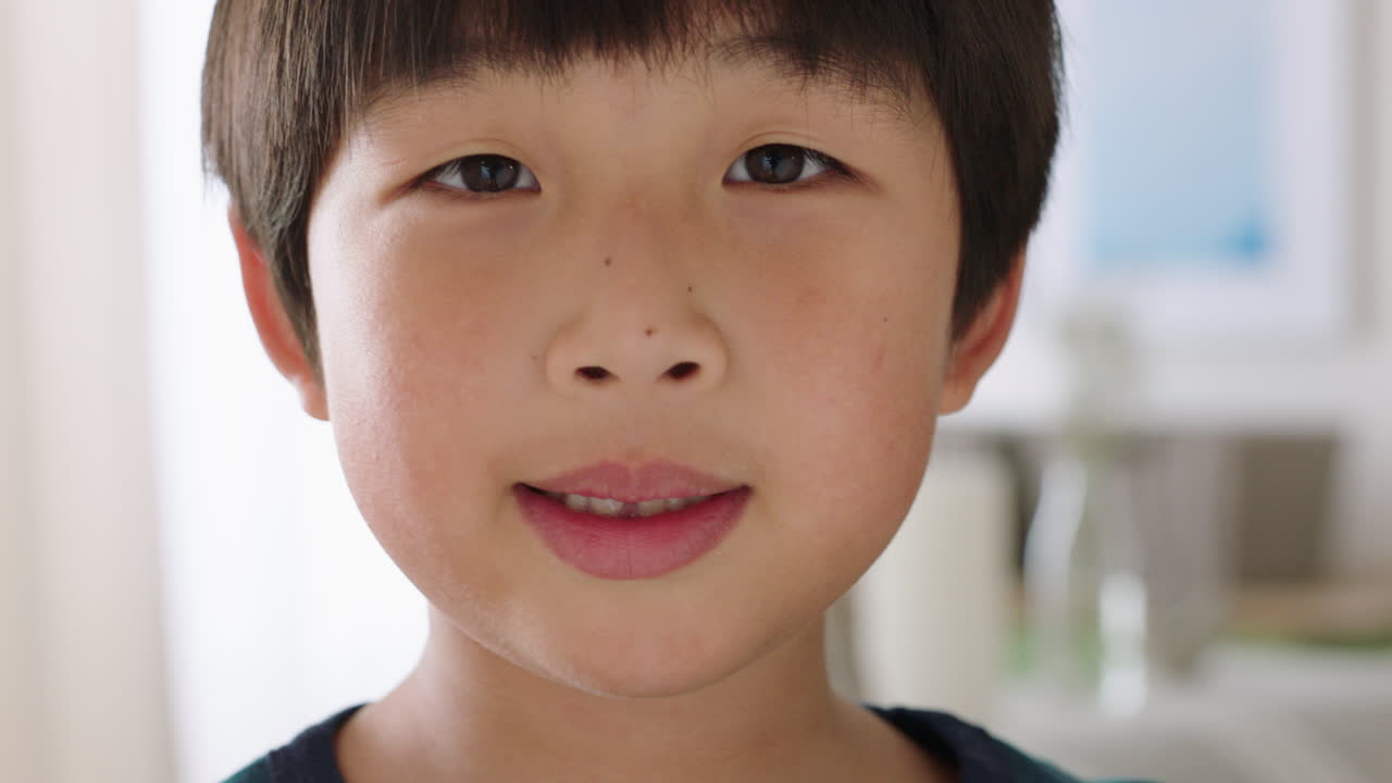 Premium stock video - Portrait of happy little asian boy smiling with ...