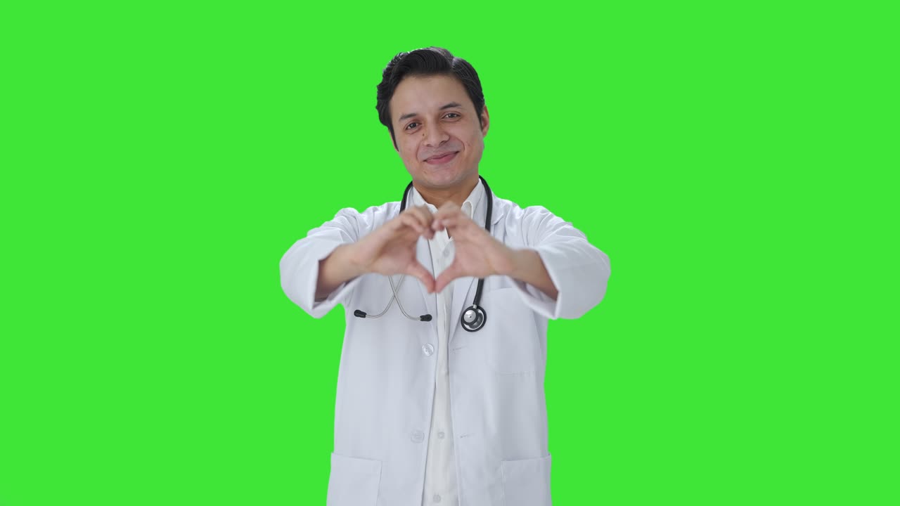 Happy Indian Doctor Showing Heart Sign Green Screen Free Stock Video ...