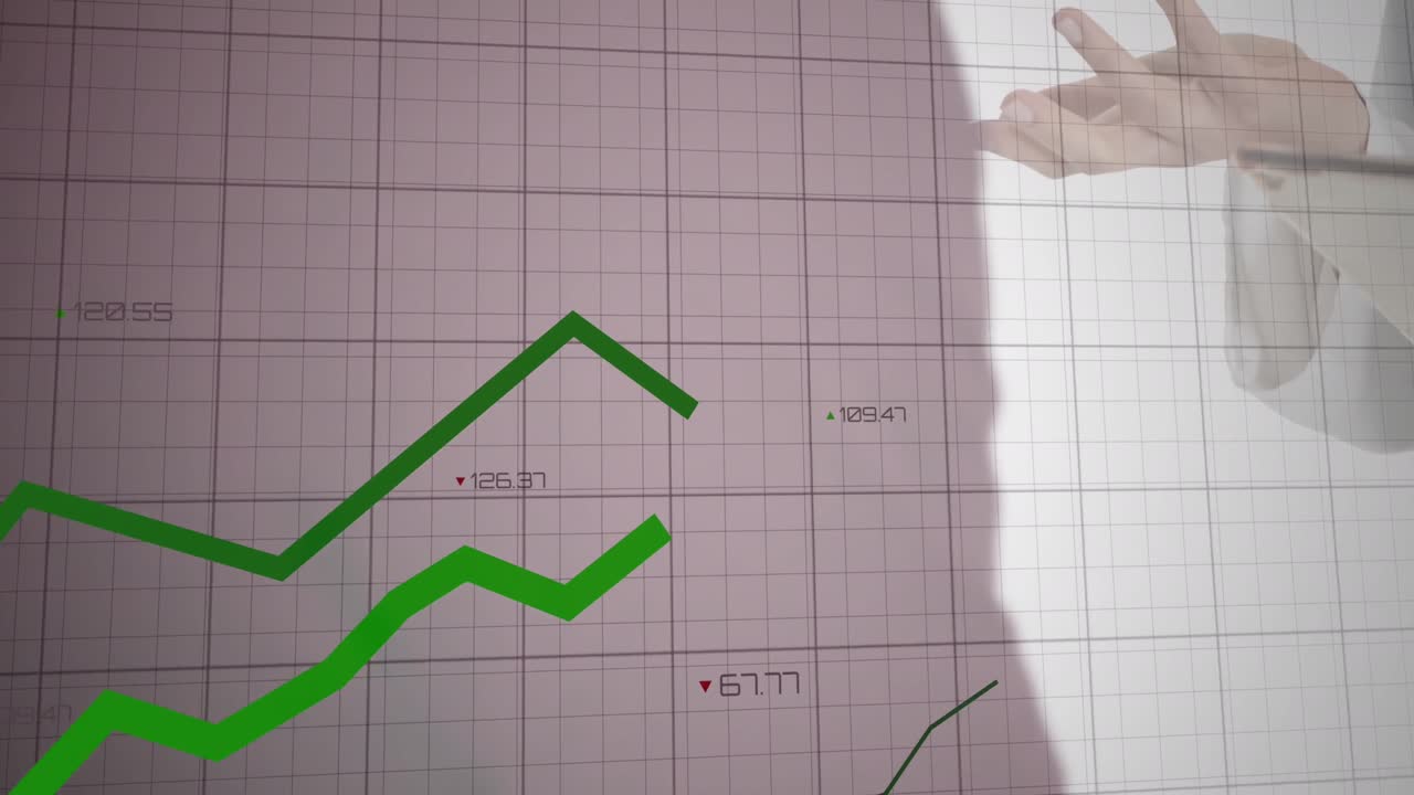 Premium stock video - Animation of green lines over grid and data ...