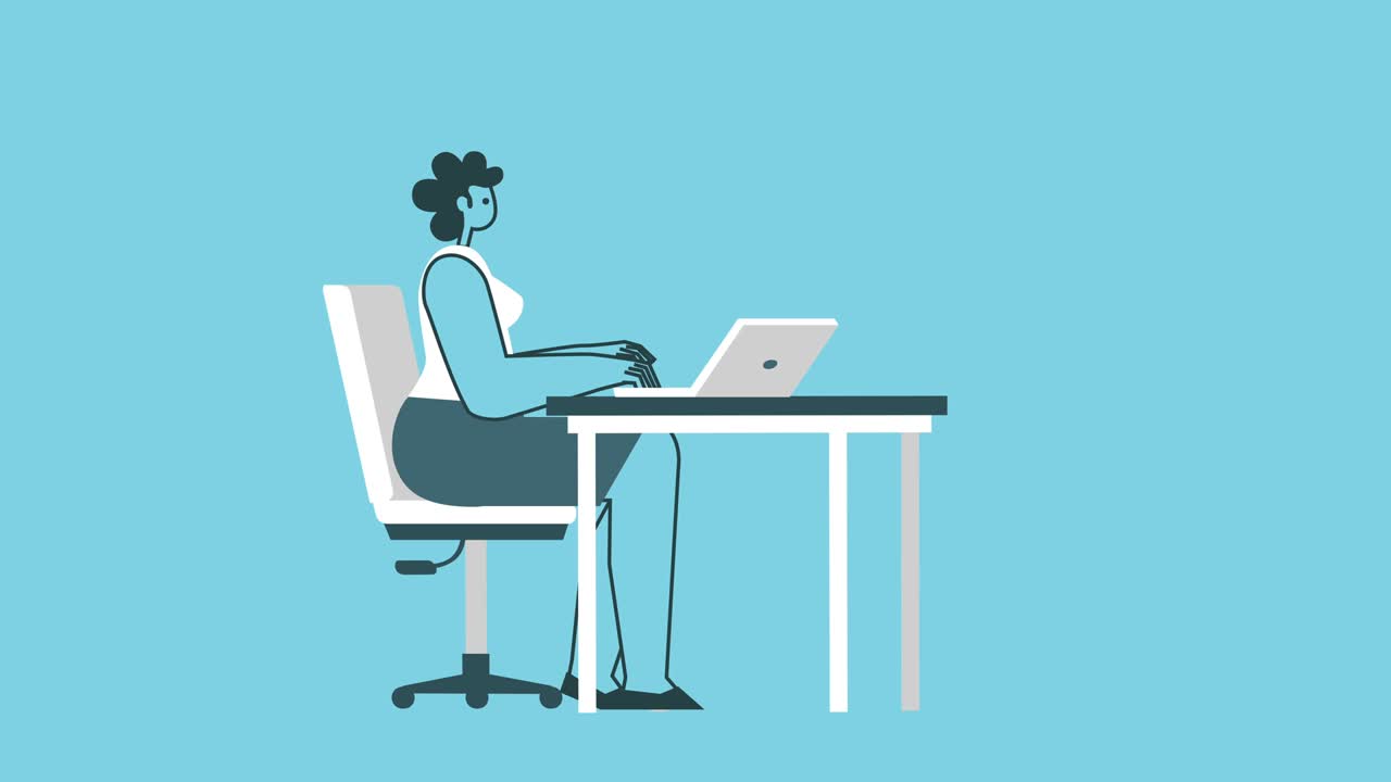 Funny Graphic Flat Design Bold Woman Cartoon Character Work From Laptop ...