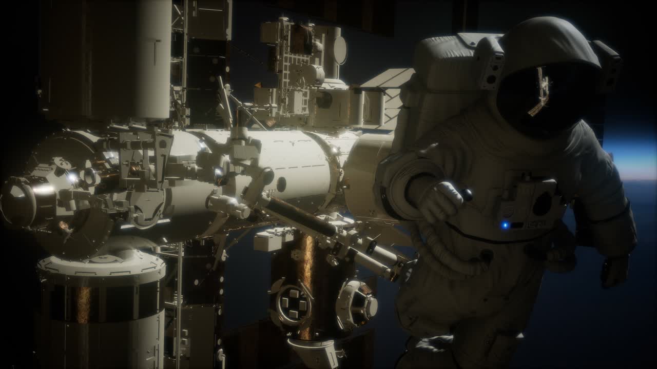International Space Station And Astronaut In Outer Space Over The ...