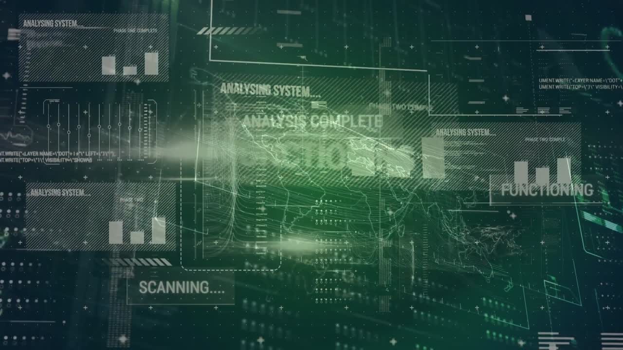 Animation Of Computer Language Over Texts Map Graphs Loading Bars Globe On Abstract