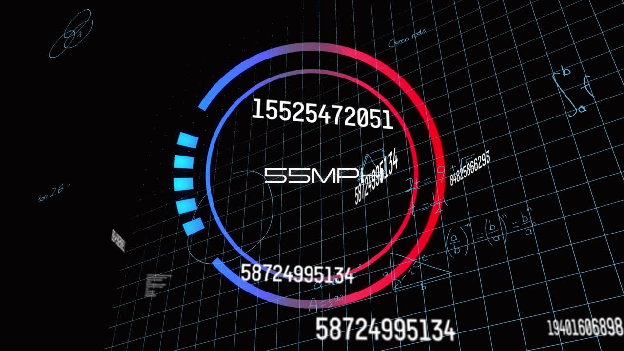 Animation Of Multiple Changing Numbers Over Speedometer Against ...