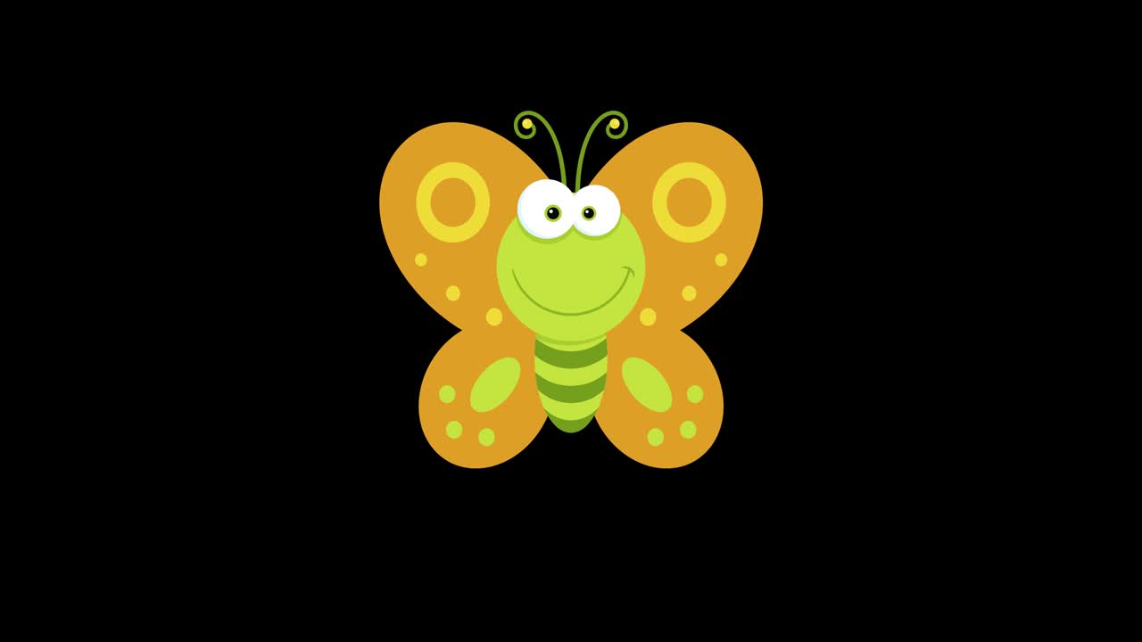 Green Butterfly Cartoon Character Flying Loop | Premium Stock Video Footage