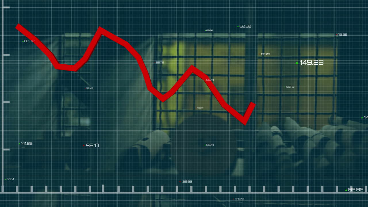 Premium stock video - Red declining graph animation over industrial ...