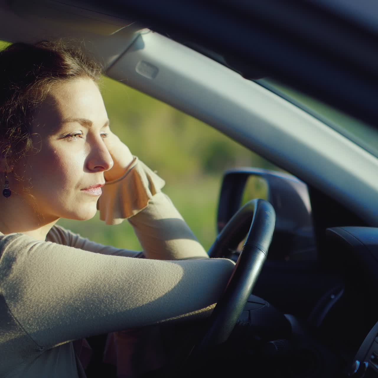 Portrait of caucasian woman crying in car 1 Premium Stock Video Footage
