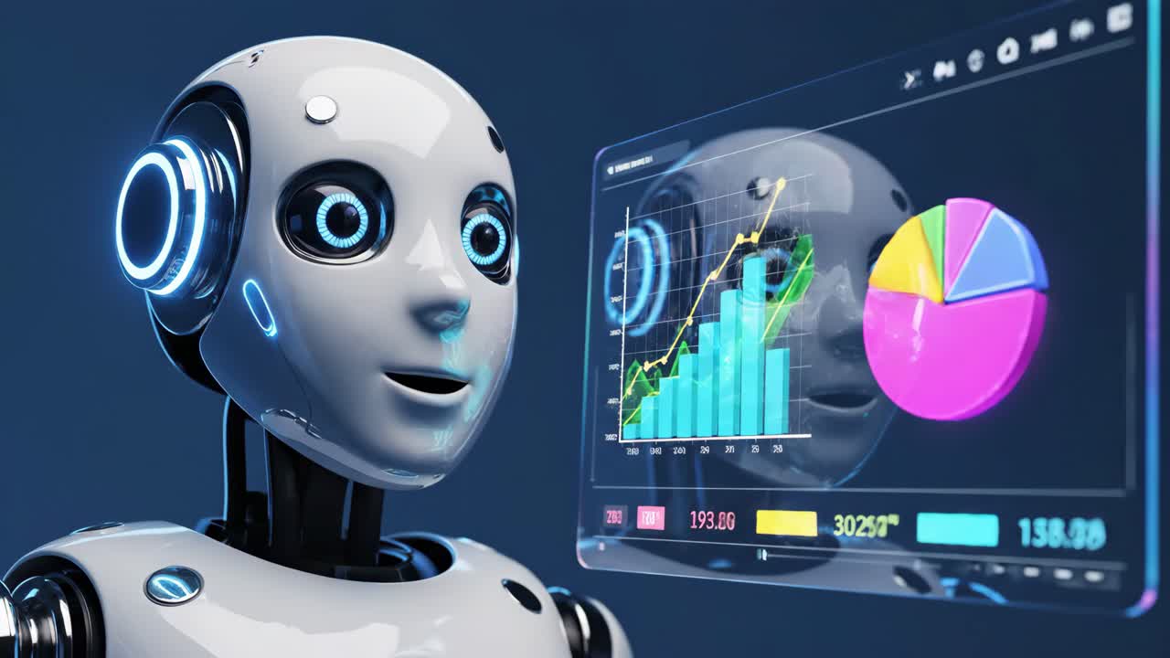 AI Robot Analyzing Data Charts and Graphs | Premium Stock Video Footage