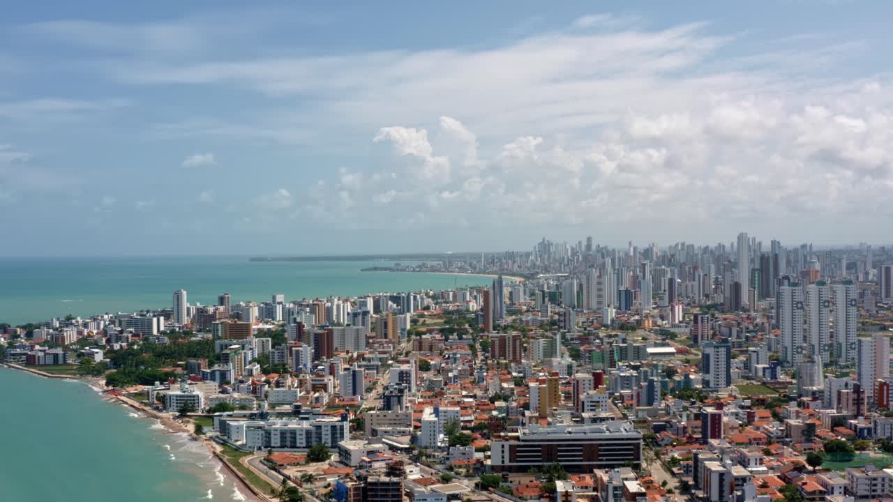 Wide aerial shot of the tropical capital of joao pessoa from intermares ...