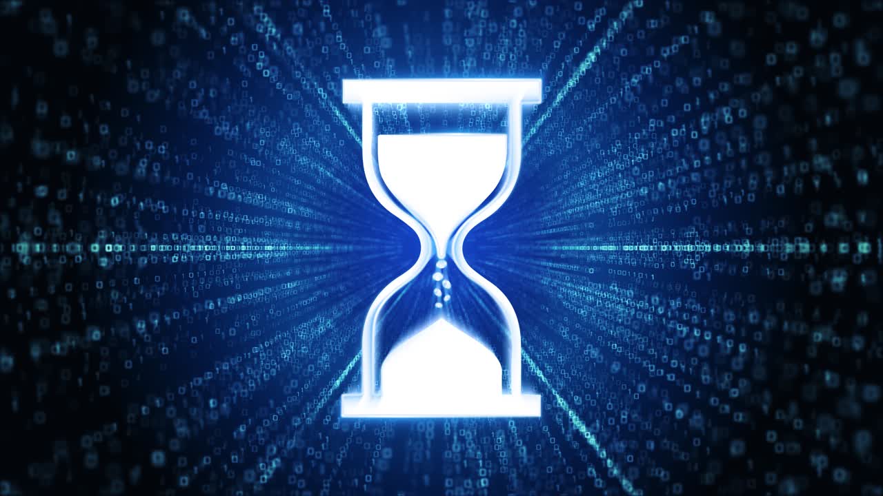 Loading hourglass icon digital cyber space loop technology tunnel ...