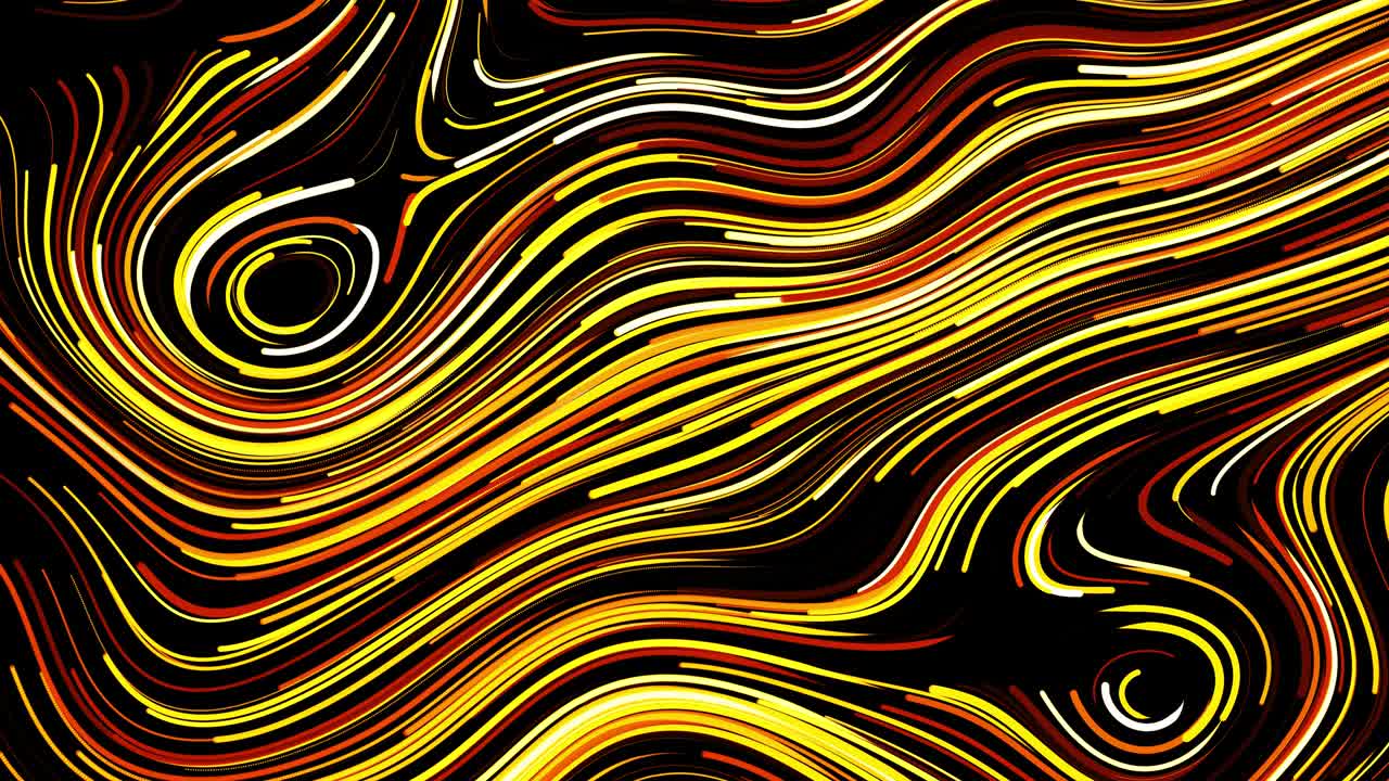 Abstract creative looped bg with curled lines like yellow trails on ...
