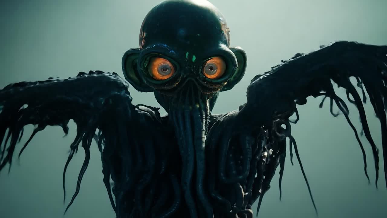 Alien creature morphs tentacles from its back while moving its arms in ...