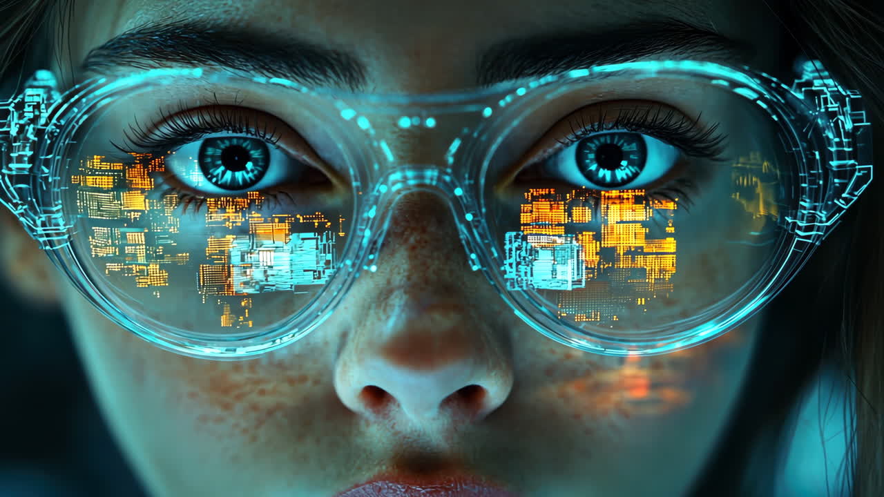 Стоковое видео категории «Премиум» — Digital glasses reveal vibrant ...