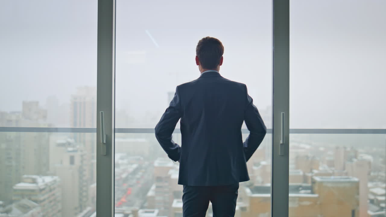 Ceo silhouette thinking future career cityscape view. Pensive man ...