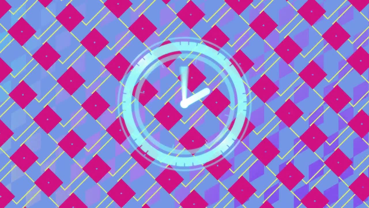 Premium stock video - Animation of clock ticking over patterned background