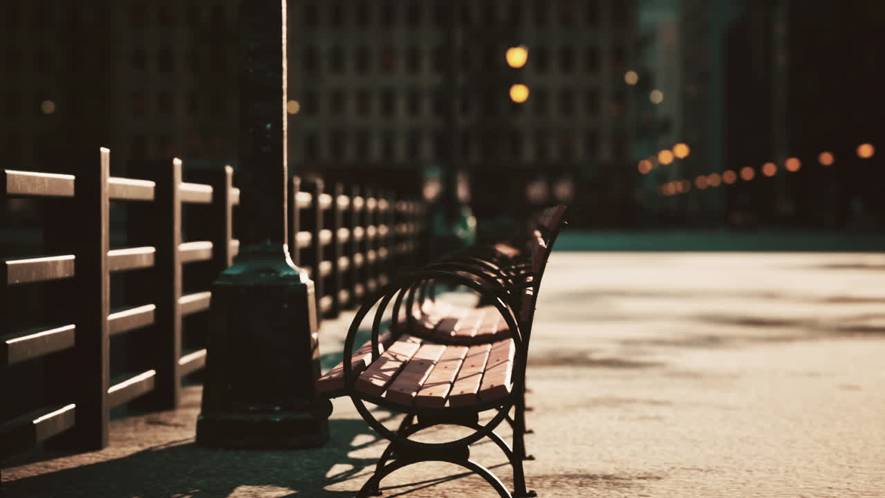 Empty benches at night in the city Premium Stock Video Footage
