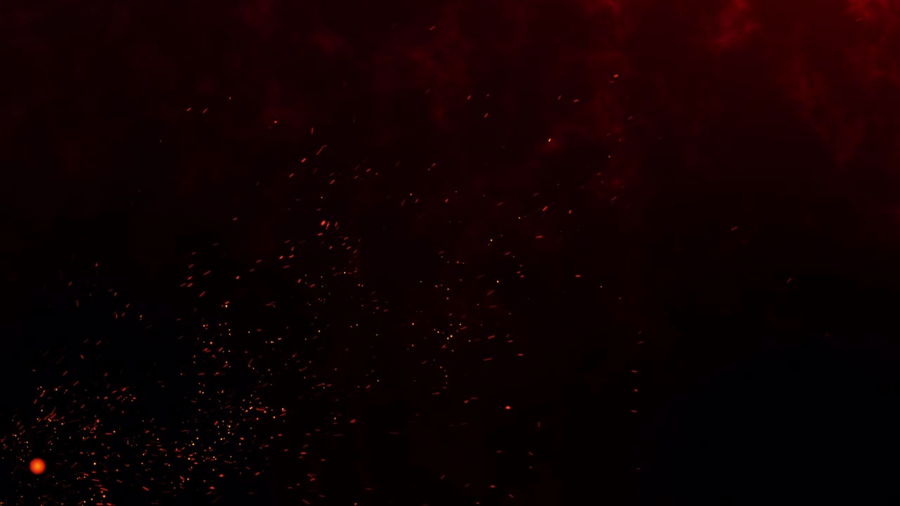 Burning red hot sparks rising from fire on black background. Abstract ...