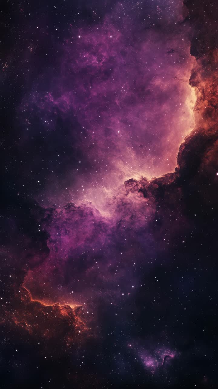 A mesmerizing cosmic scene with vibrant purple and orange nebulae ...