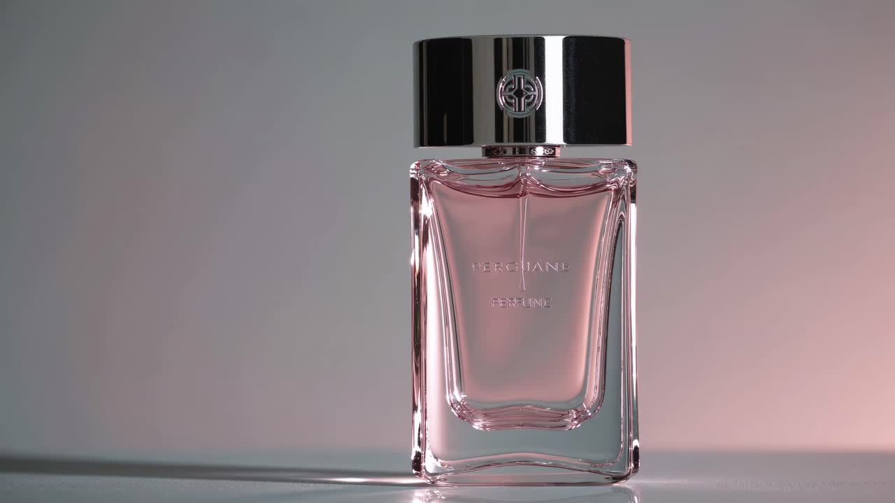 Elegant perfume bottle in a close-up shot, highlighting its sleek ...