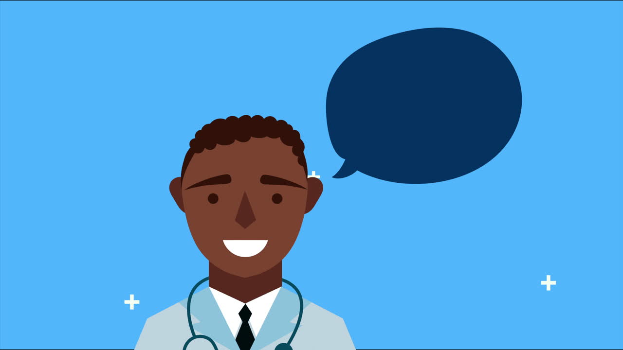 afro doctor with speech bubble character animation | freepik