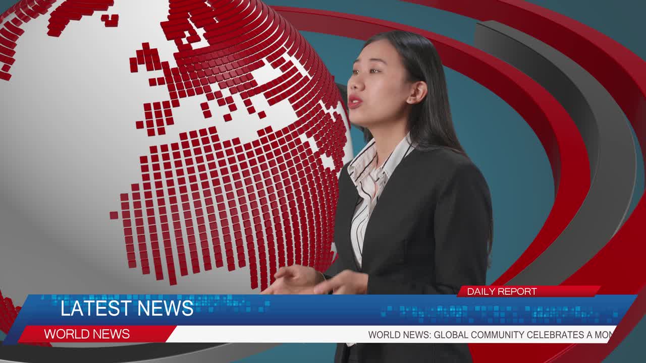 Side View Of Live News Studio With Asian Professional Female Anchor ...