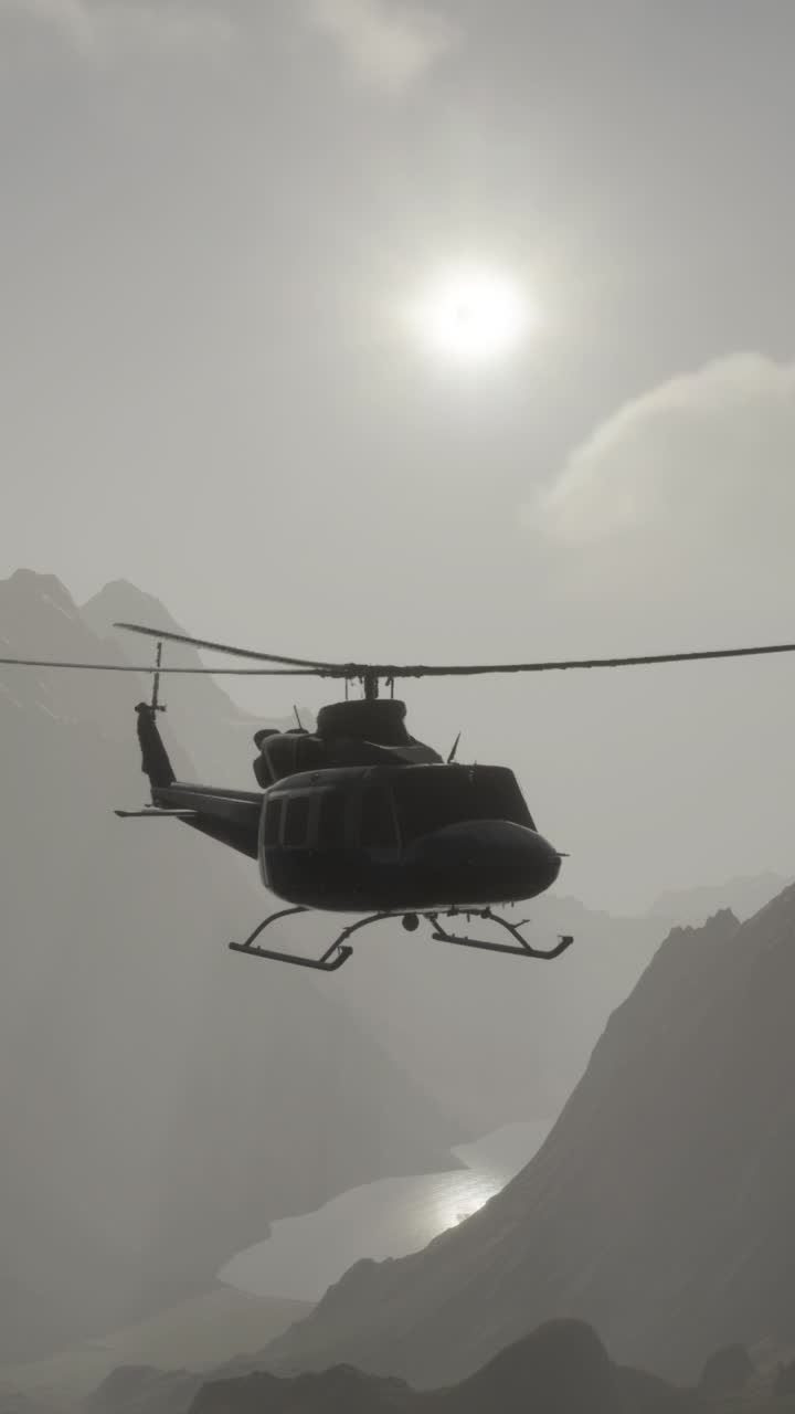 Helicopter Flying Over Mountains | Premium Stock Video Footage
