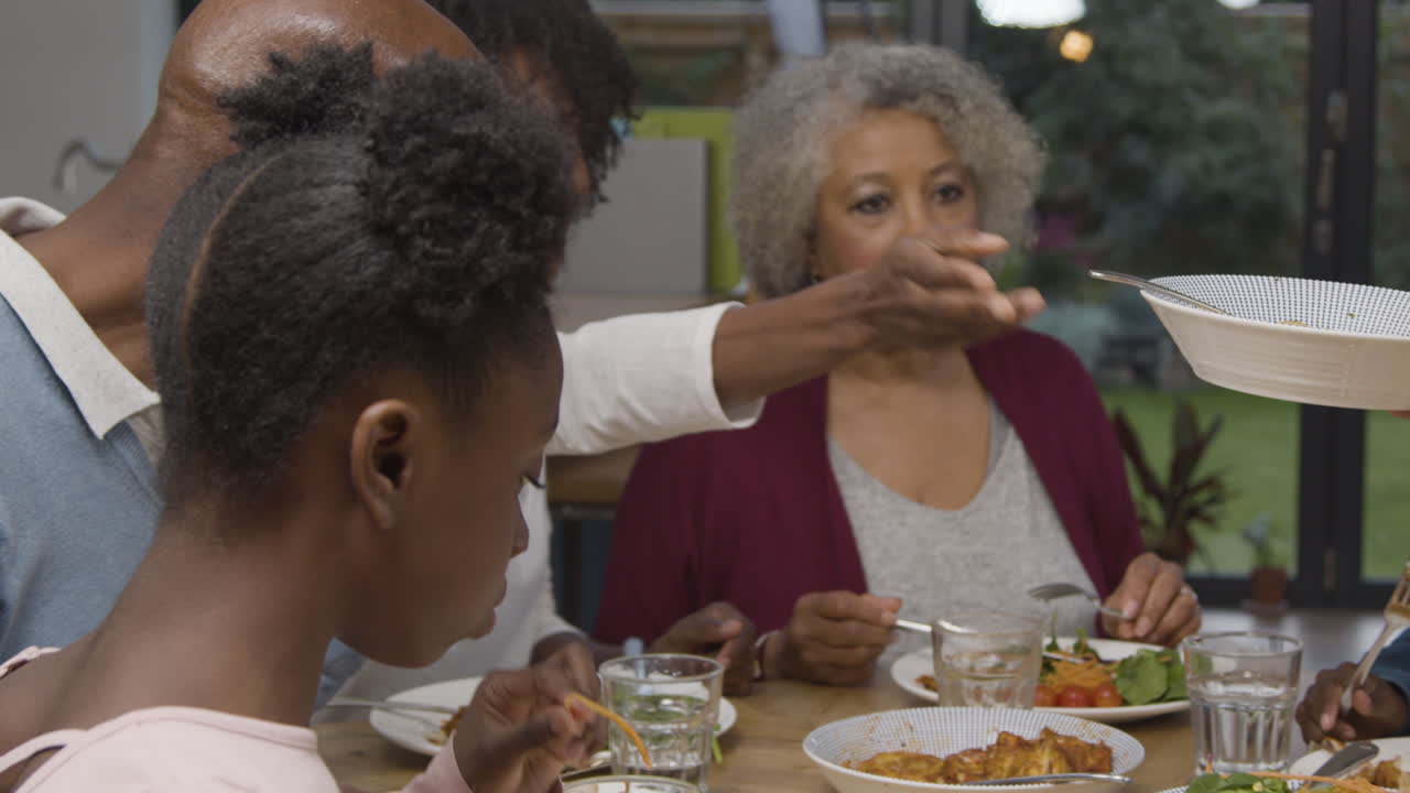 Free stock video - Mother of family passing bowl of potatoes across ...