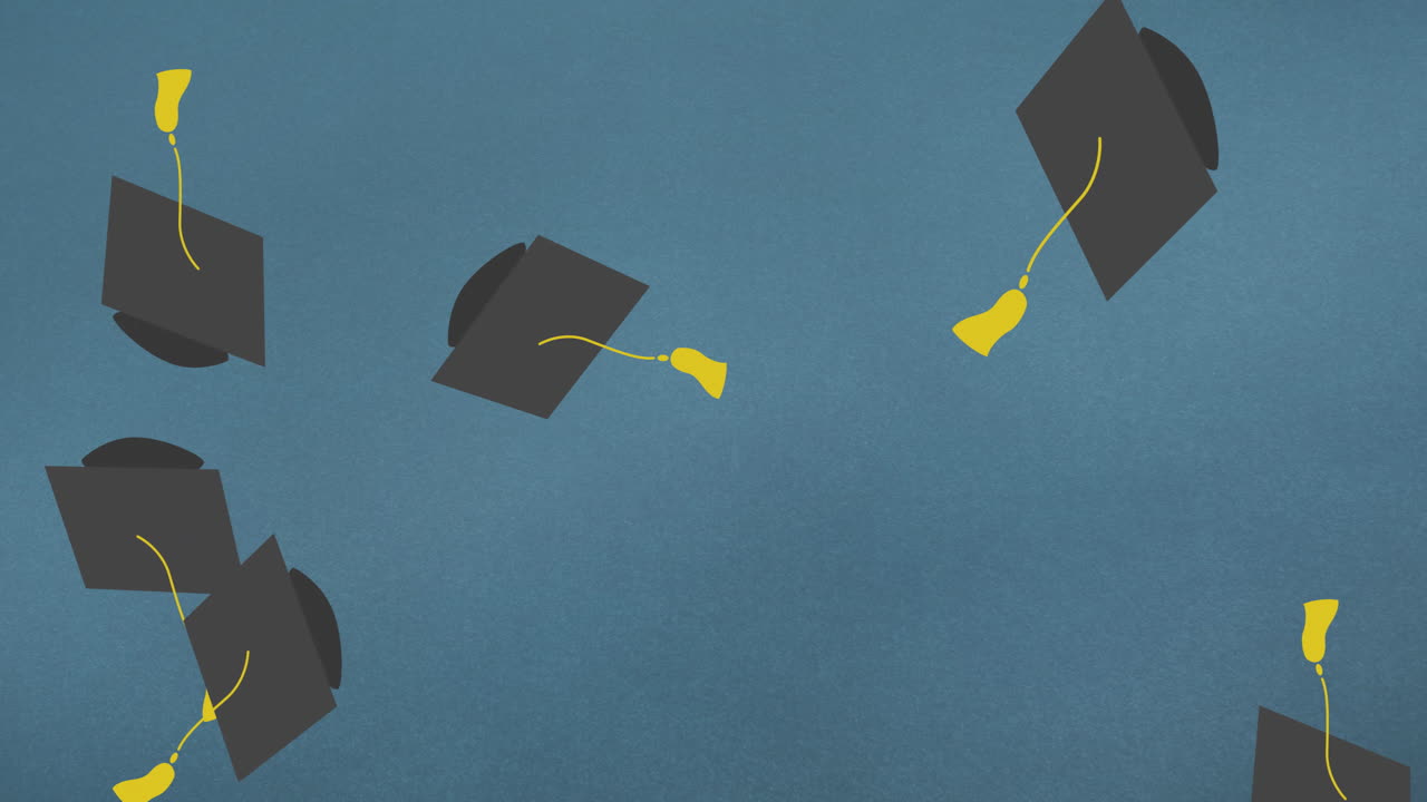 Animation of graduation hats falling on blue background Premium Stock ...
