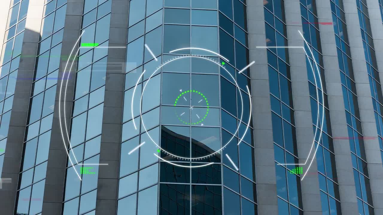 Animation Of Glitch Effect And Scope Scanning Over Tall Building Free ...