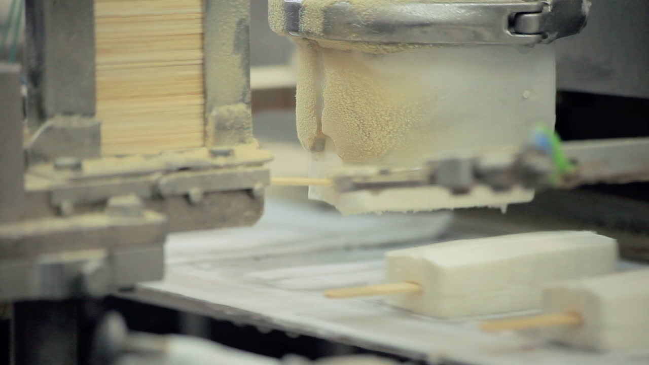 Ice cream manufacturing line. food production line. food factory. food ...