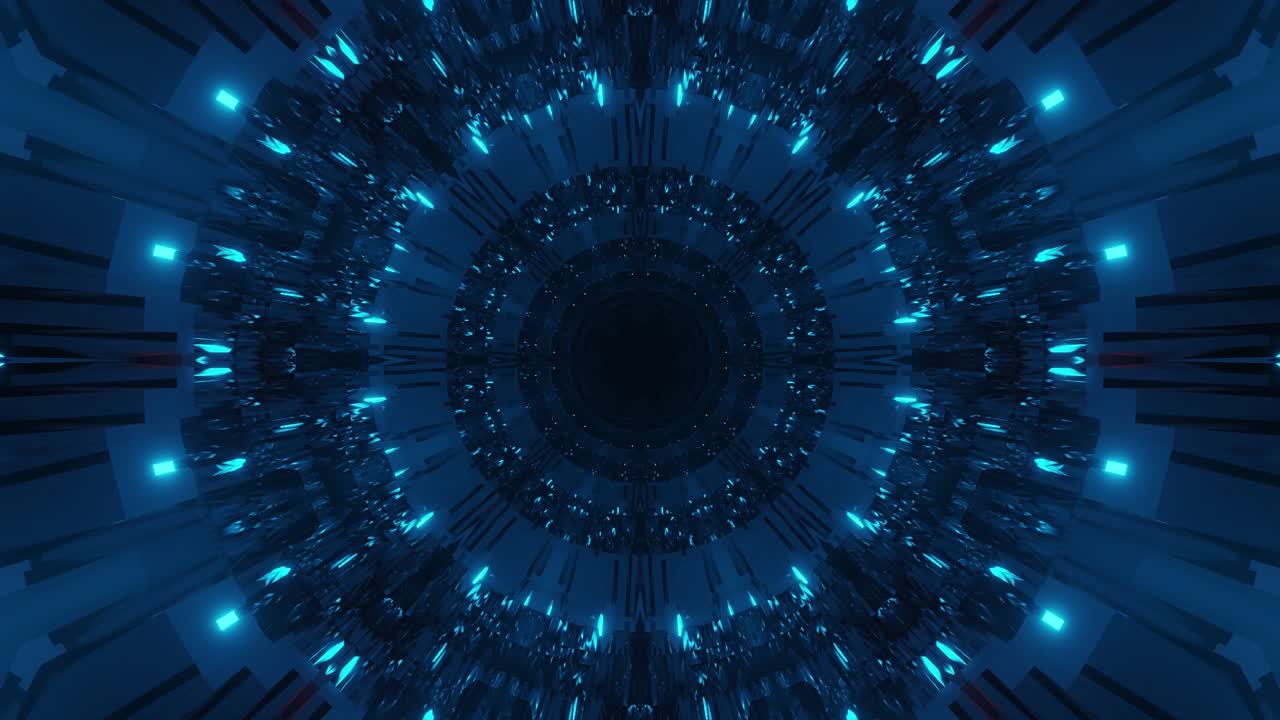 Psychedelic immersive, fast revolving cyan blue shapes and patterns ...
