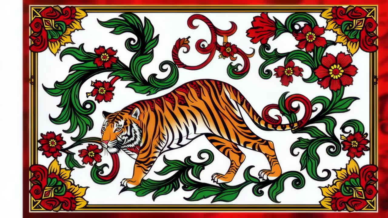 Vibrant Ornate Tiger and Floral Art Illustrations | Premium Stock Video ...