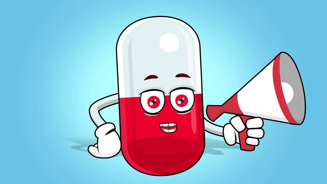 Cartoon Pill Capsule Face Animation speak loudspeaker with Alpha Matte ...