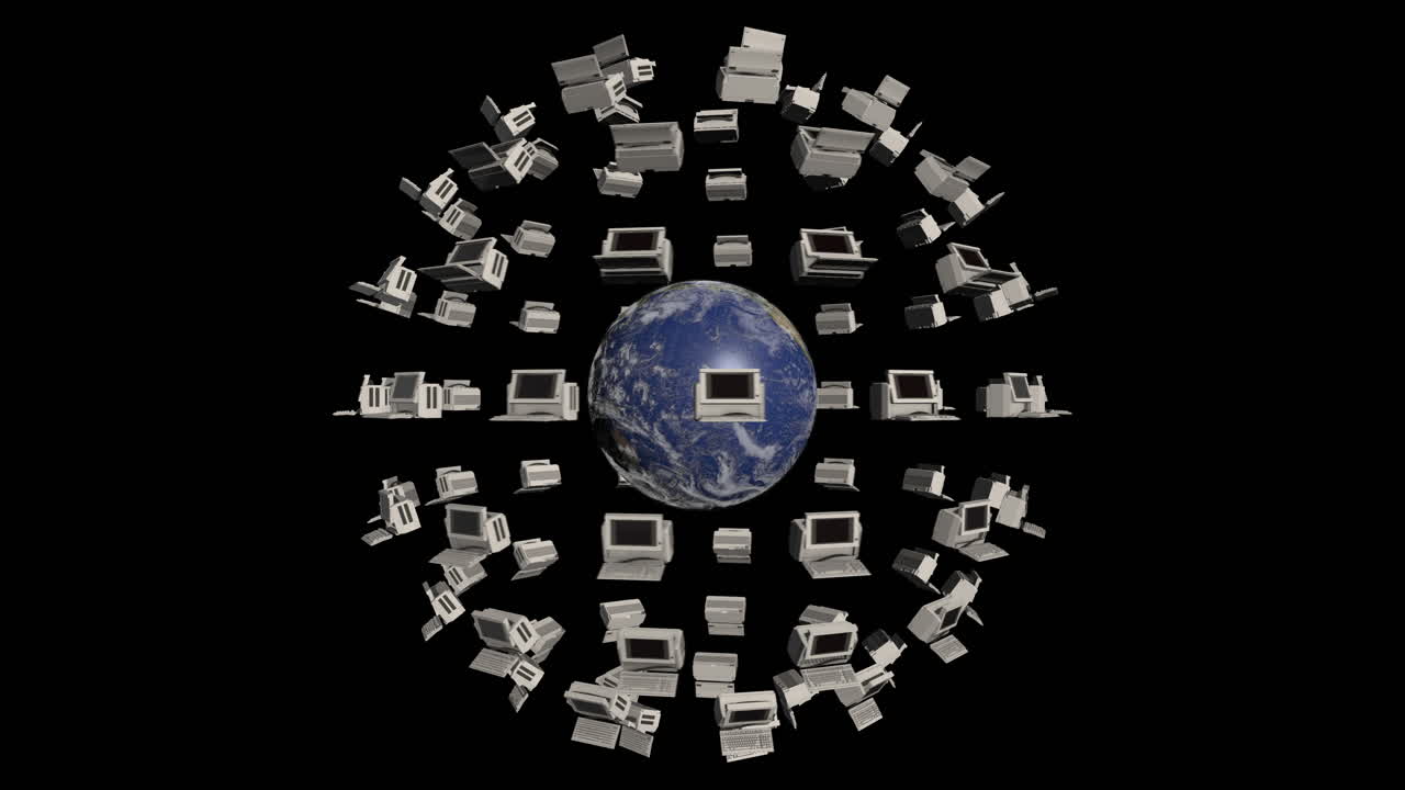 Sphere Of Computers Spinning Around Planet Earth - Abstract 3D ...